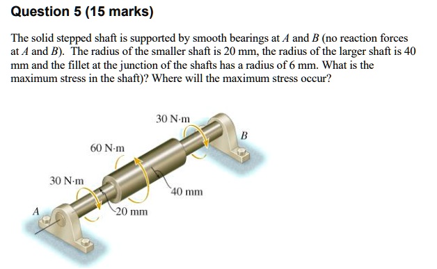 Question 5 (15 marks) The solid stepped shaft is supported by smooth ...