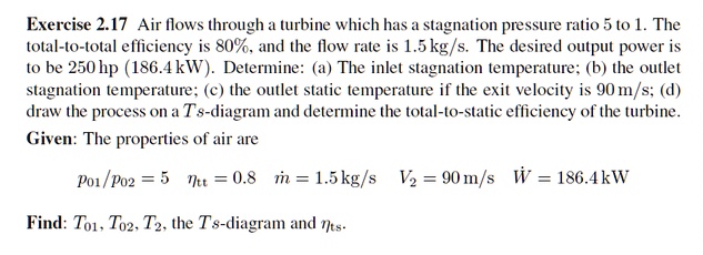 Exercise 2.17 Air flows through a turbine which has a stagnation ...