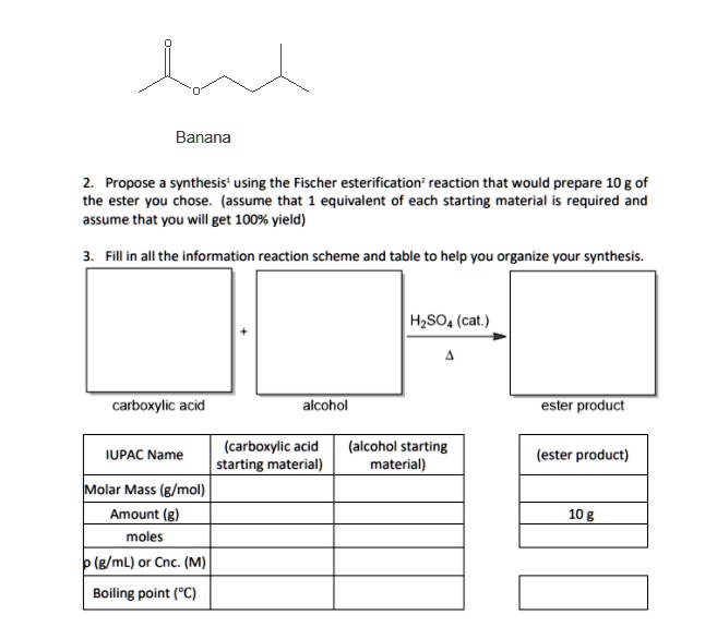 SOLVED: Banana Propose synthesis' using the Fischer esterification ...