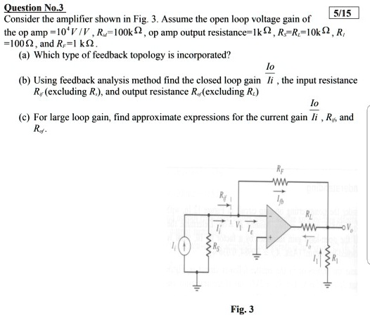 SOLVED: Question No.3 5/15: Consider the amplifier shown in Fig.3. Assume the open loop voltage ...