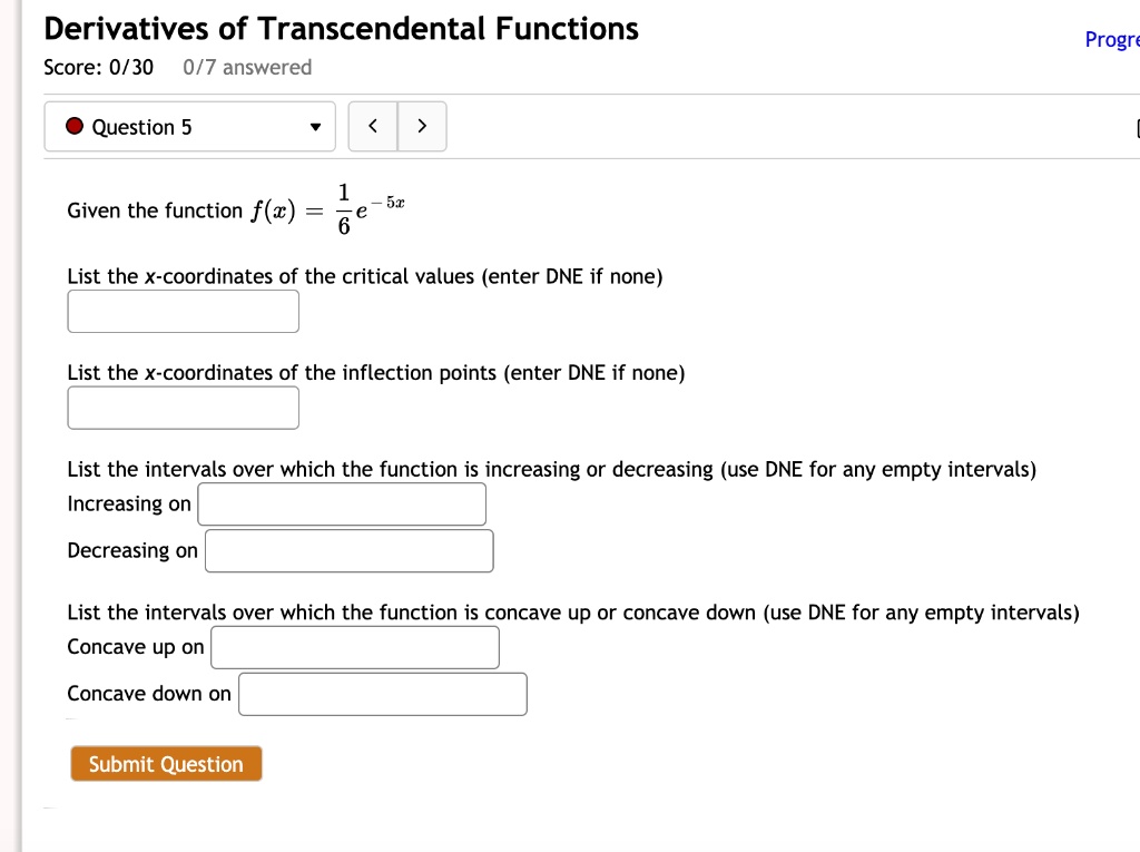 derivatives of transcendental functions score 030 07 answered progre ...