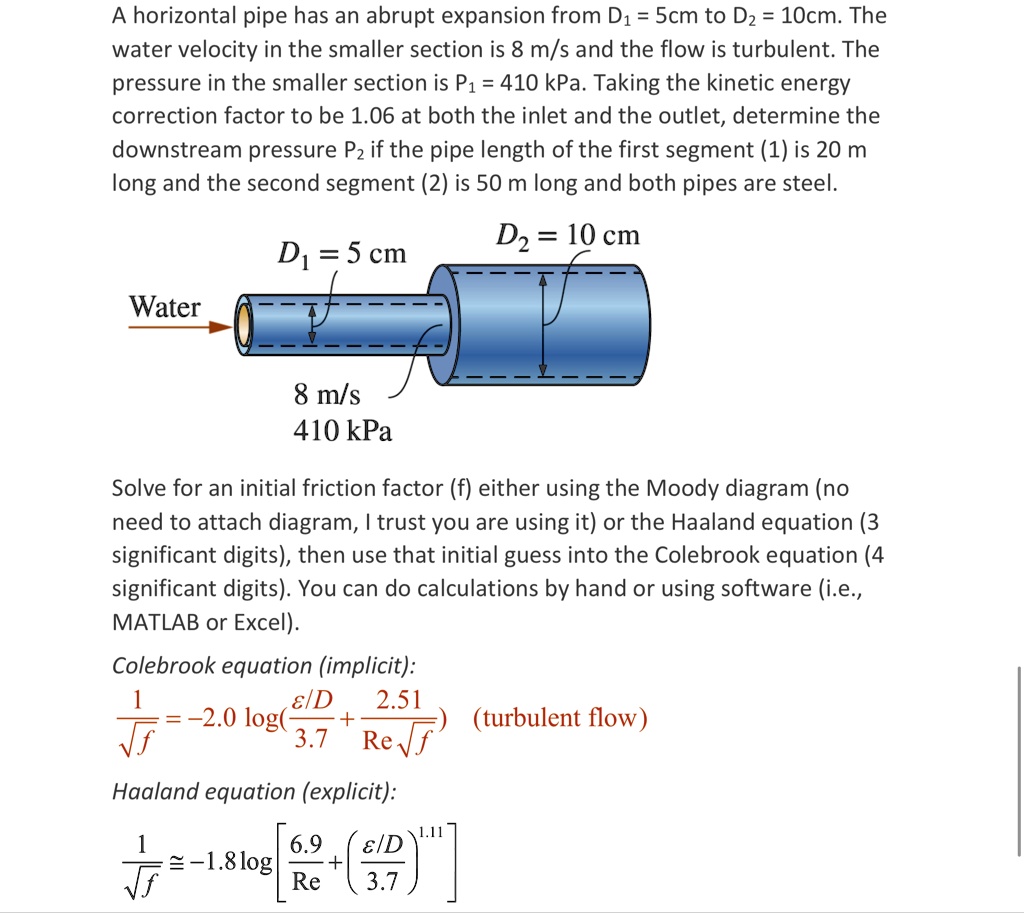 SOLVED: A horizontal pipe has an abrupt expansion from D1 = 5 cm to D2 = 10 cm. The water ...