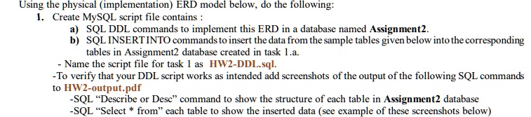 Solved Using The Physical Implementation Erd Model Below Do The Following 1 Create Mysql