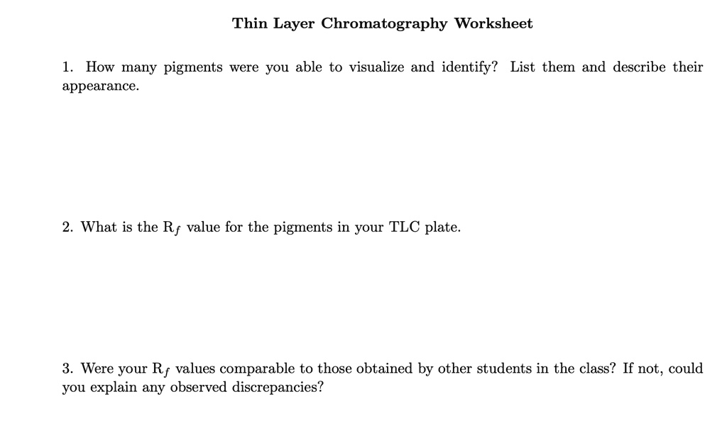 thin layer chromatography worksheet how many pigments were you able to ...