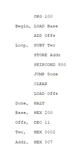SOLVED: Consider the MARIE program below. a) List the hexadecimal code for each line of the ...