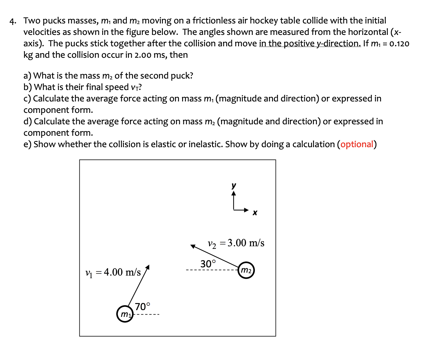 SOLVED: 4. Two pucks masses, m1 and m2 moving on a frictionless air ...