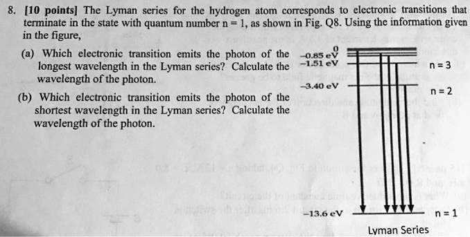 8. [10 points] The Lyman series for the hydrogen atom...