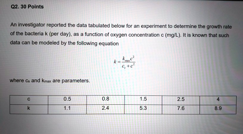 SOLVED: Q2. 30 Points An investigator reported the data tabulated below for an experiment to ...