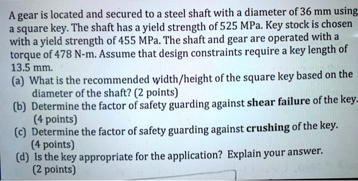 A gear is located and secured to a steel shaft with a diameter of 36 mm ...