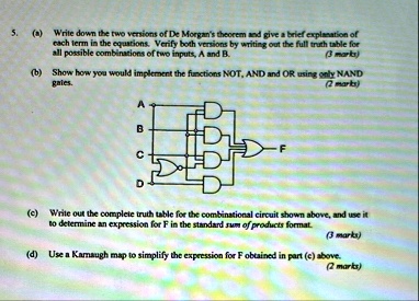 5 a write down the two versions of de morgans theorem and give a brief explanation of each term ...