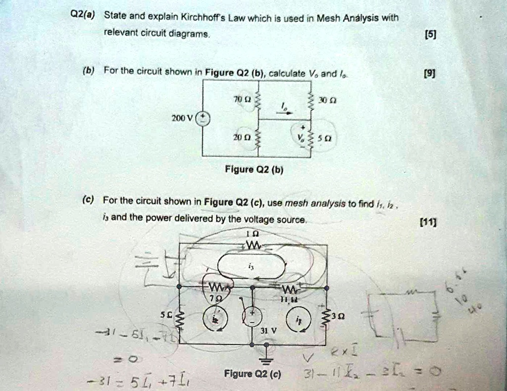 Texts: relevant circuit diagrams [5] For the circuit shown in Figure Q2(b), calculate V. [6] 70 ...