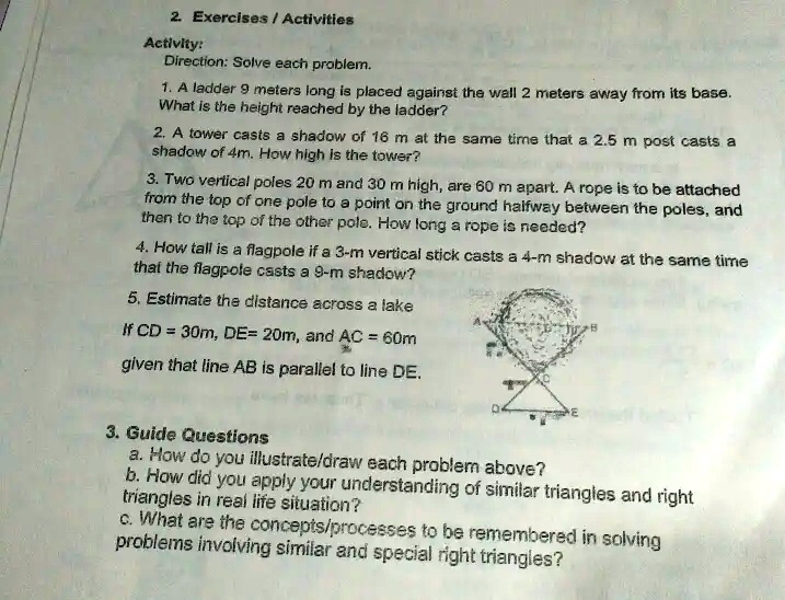 SOLVED: Exercises Activitles Activlty: Direction: Solve each problem: A ...