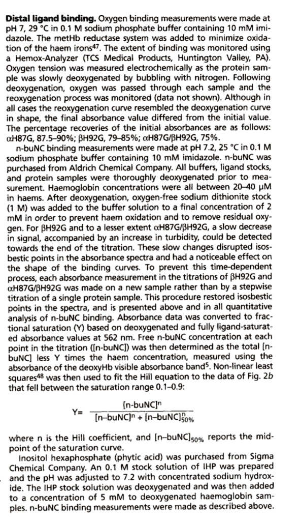 SOLVED: Distal ligand binding: Oxygen binding measurements were made at ...