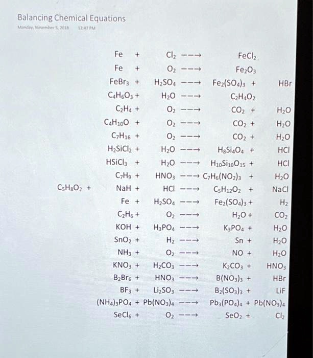SOLVED: Balancing Chemical Equations Monday, November 5, 2018, 12:47 PM ...