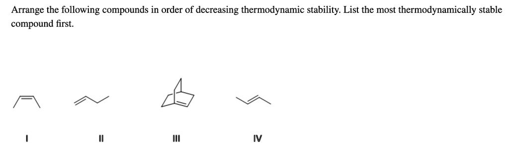 SOLVED: Arrange the following compounds in order of decreasing thermodynamic stability List the ...