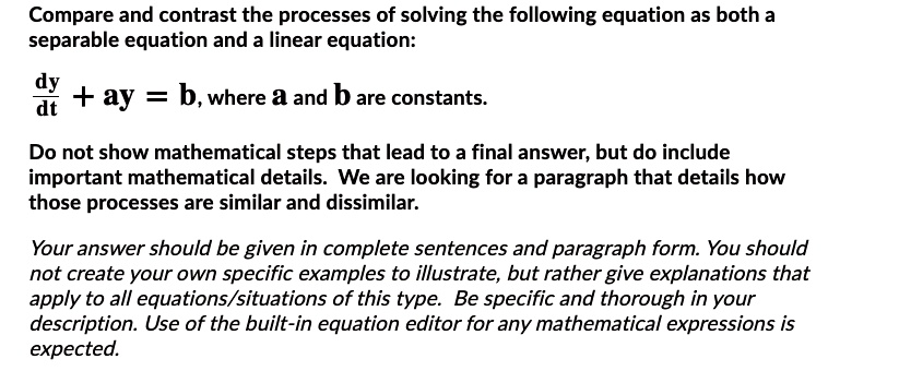SOLVED: Help, please. Compare and contrast the processes of solving the following equation as ...