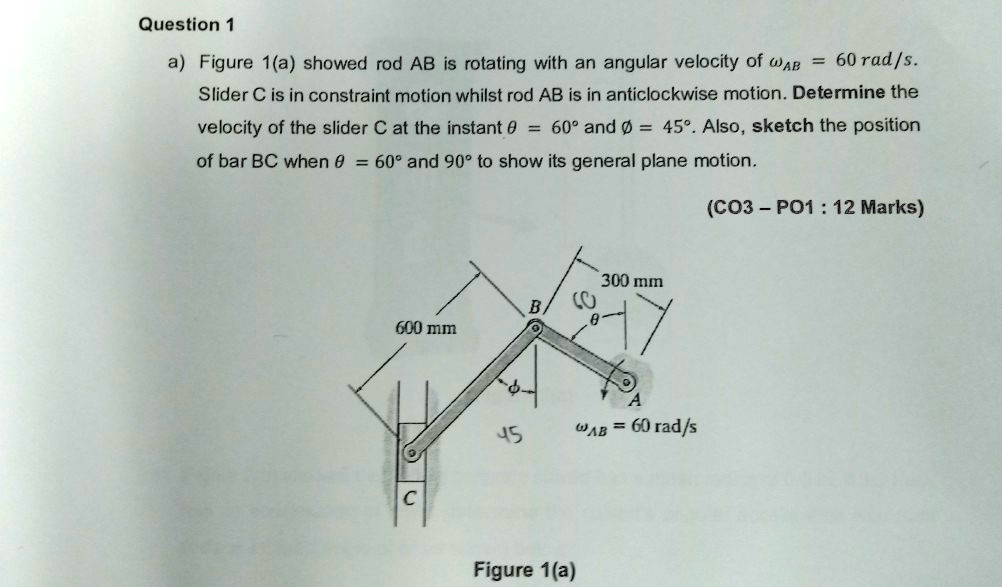 SOLVED: Question 1 a) Figure 1(a) showed rod AB is rotating with an angular velocity of WAB ...