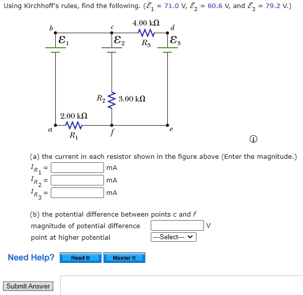 texts using kirchhoffs rules find the following 710 v 606 v and 792 v 400 k r3 8 ko 300 k 200 k ...