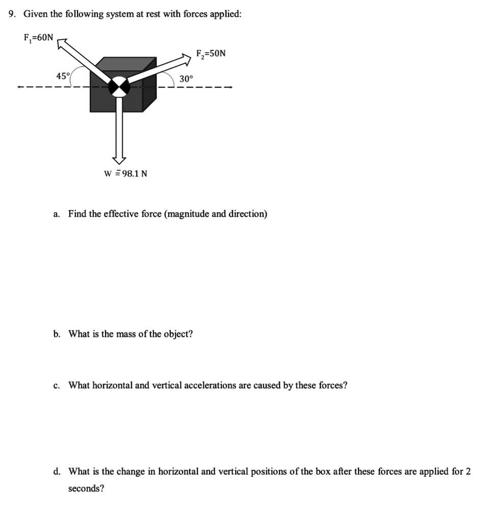 SOLVED: Given the following system at rest with forces applied: F=6ON ...