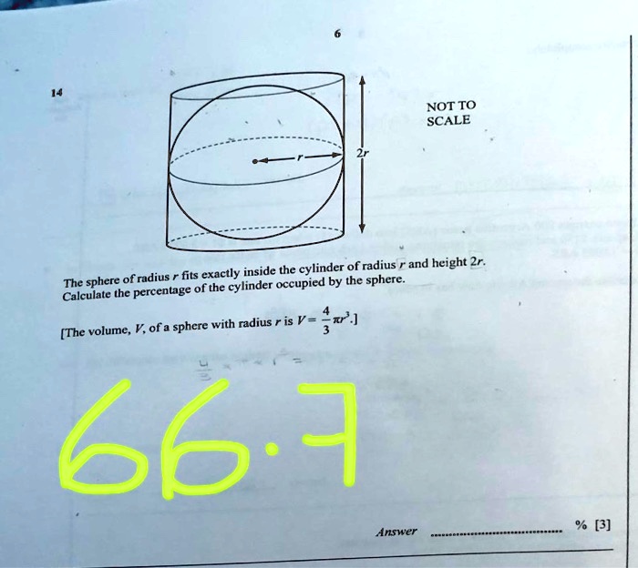 SOLVED: NOT TO SCALE inside the cylinder of radius and height 2r. The ...