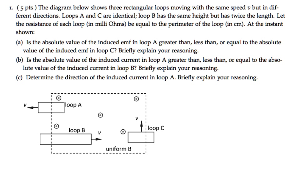 SOLVED:(5 pts The diagram below shows three rectangular loops moving with the same speed v but ...