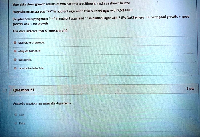 SOLVED: Your data show growth results of two bacteria on different ...
