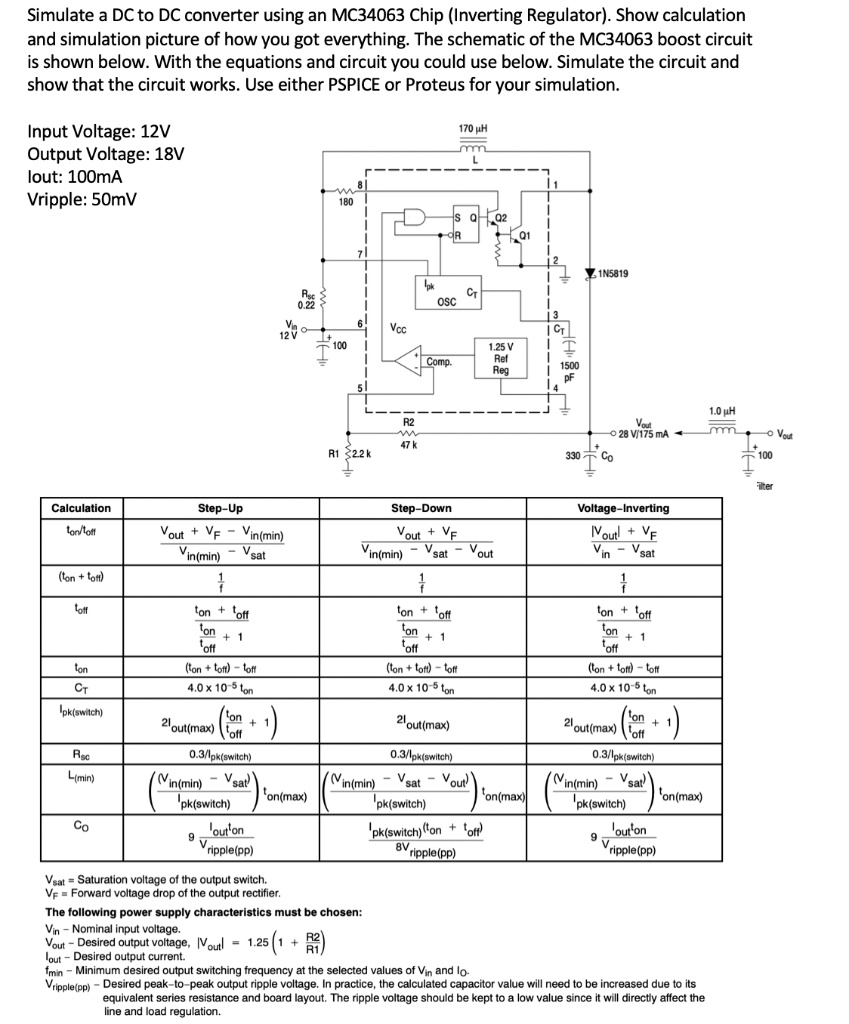 simulate a dc to dc converter using an mc34063 chip inverting regulator ...
