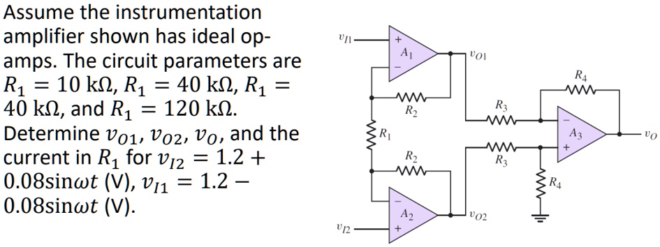 assume the instrumentation amplifier shown has ideal op amps the circuit parameters are r1 10 ...