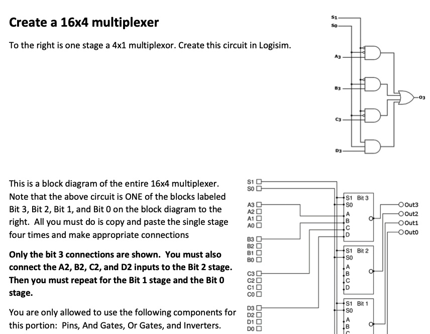 [GET ANSWER] Create a 16x4 multiplexer To the right is one stage a 4x1 ...