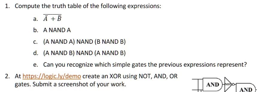 SOLVED: 1. Compute the truth table of the following expressions: a.A+B ...
