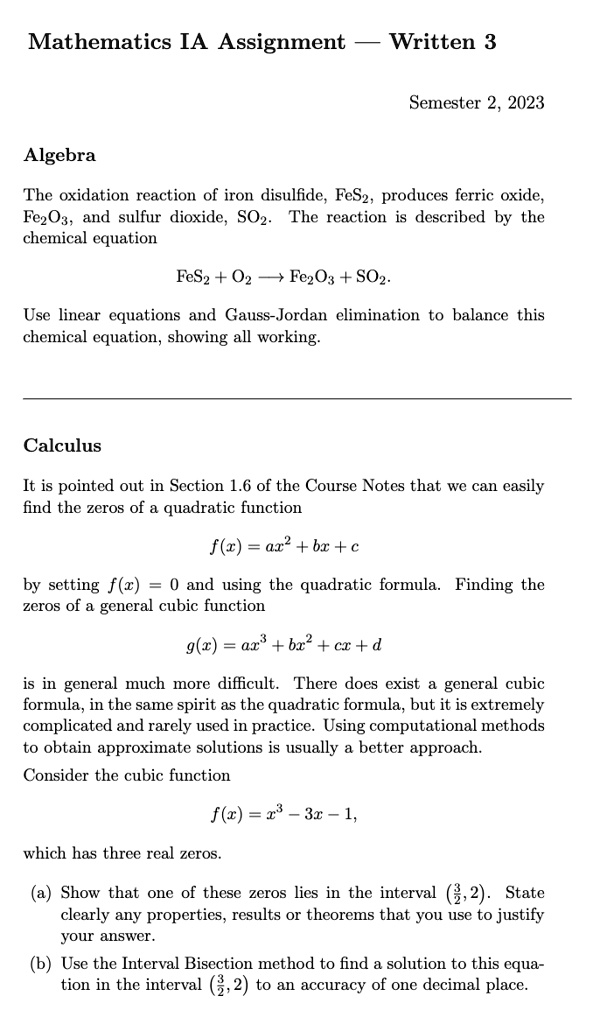 SOLVED: Mathematics IA Assignment – Written 3 Semester 2, 2023 Algebra The oxidation reaction of ...