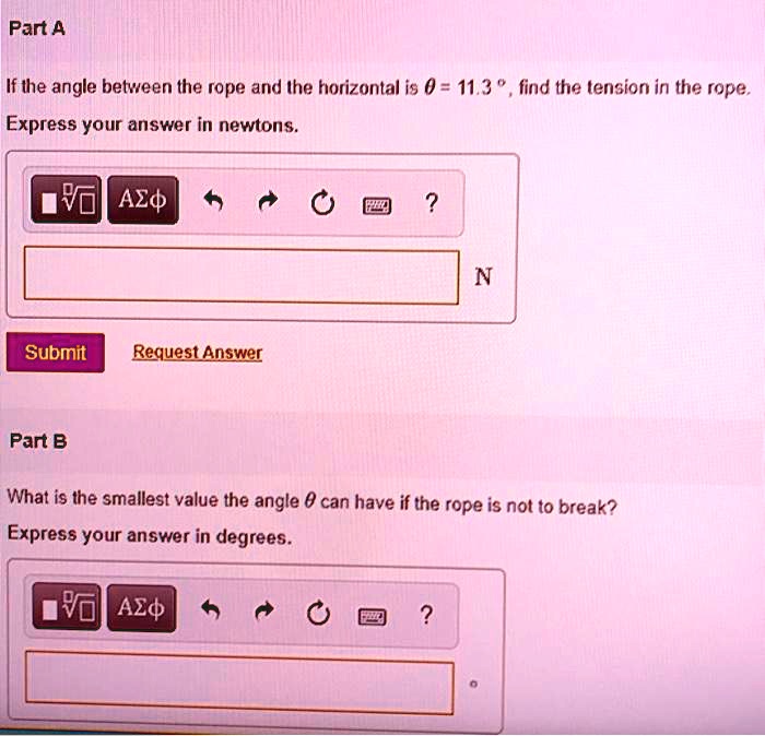 SOLVED: Part A If the angle between the rope and Ihe horizontal is 0 ...