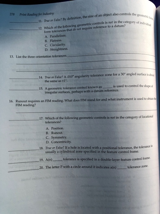 SOLVED: 28Print Reading for Industry form tolerances that do not ...