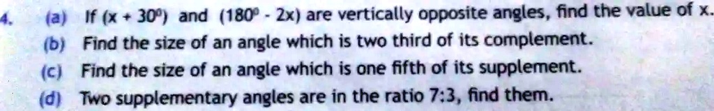 SOLVED: (a) If (x 309) and (1809 2x) are vertically opposite angles, find the value of x. (6 ...