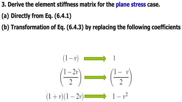 SOLVED: 3. Derive the element stiffness matrix for the plane stress case (a) Directly from Eq ...