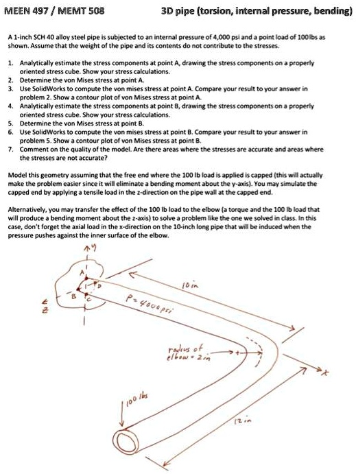 SOLVED: MEEN497/MEMT508 3D pipe (torsion, internal pressure, bending) A ...