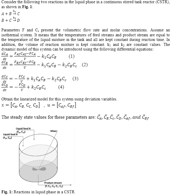 Consider the following two reactions in the liquid phase in a continuous stirred tank reactor ...