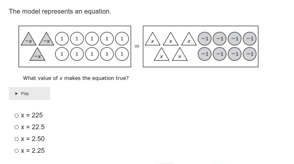 The model represents an equation. What value of x makes the equation ...