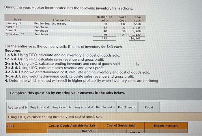 SOLVED: Req1a and b: Using FIFO, calculate ending inventory and cost of ...