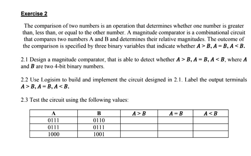 [GET ANSWER] please sol this subject name dsd exercise 2 the comparison of two numbers is an ...