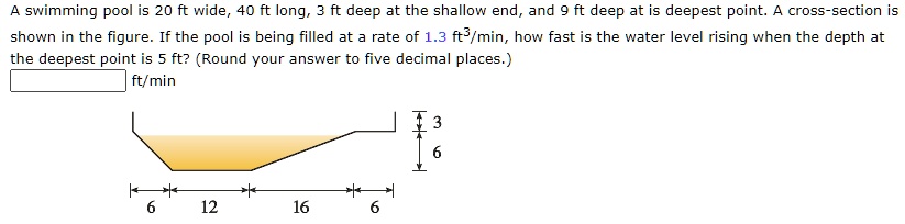 SOLVED: A swimming pool is 2o ft wide, 4o ft long, 3 ft deep at the ...