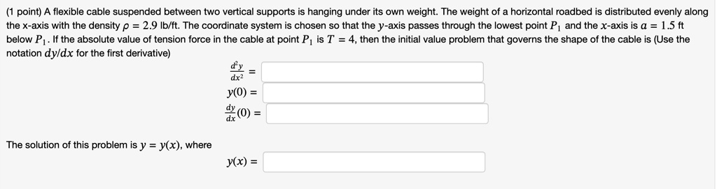 SOLVED: A flexible cable suspended between two vertical supports is ...