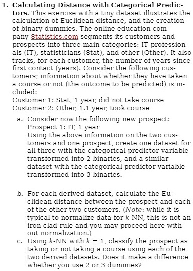 Calculating Distance with Categorical Predictors: This exercise with a ...