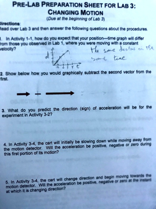 SOLVED: Pre-Lab Preparation Sheet For LAB 3: CHANGING Motion (Due ...
