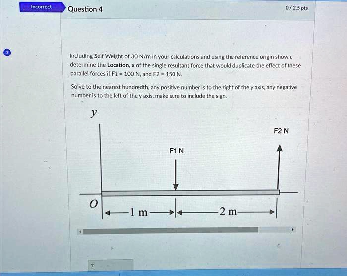 [GET ANSWER] Incorrect Question 4 0/2.5 pts Including Self Weight of 30 N/m in your calculations ...