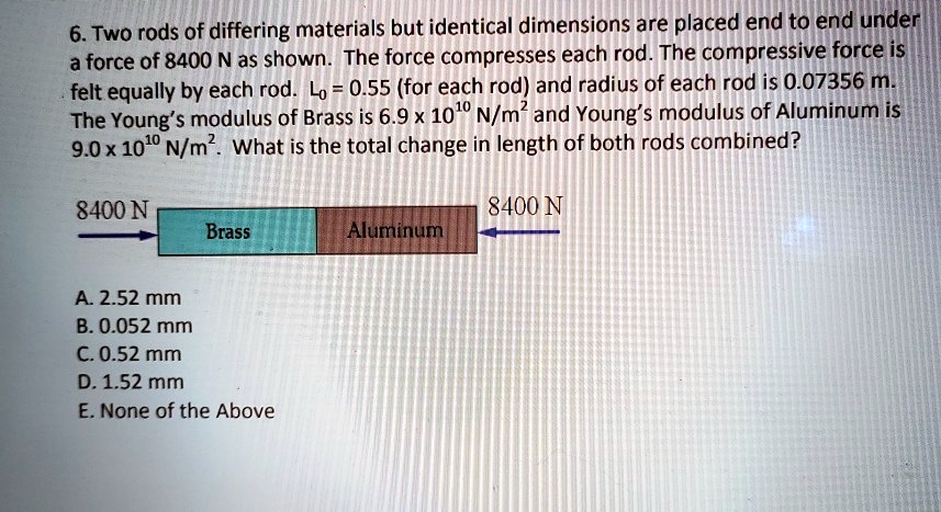 SOLVED: 6. Two rods of differing materials but identical dimensions are ...