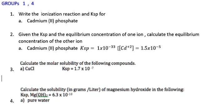 groups write the ionization reaction and ksp for cadmium ii phosphate ...