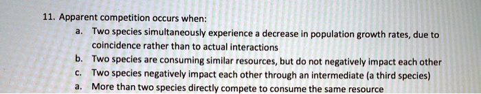 SOLVED: Apparent competition occurs when: Two species simultaneously ...