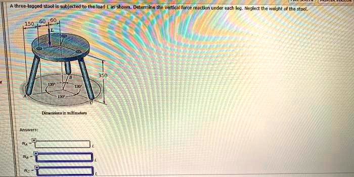 SOLVED: A three-legged stool is subjected to the load L as shown ...