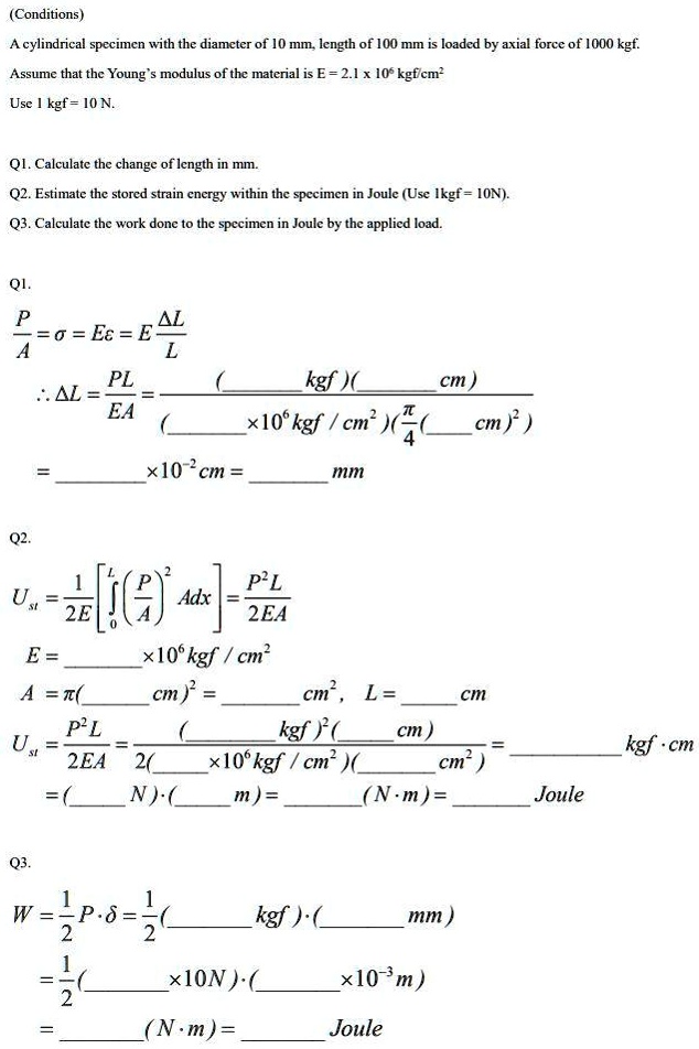 SOLVED: Texts: (Conditions) A cylindrical specimen with a diameter of ...